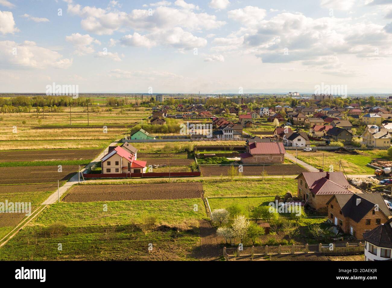 Aerial view of rural area in town with residential houses Stock Photo ...