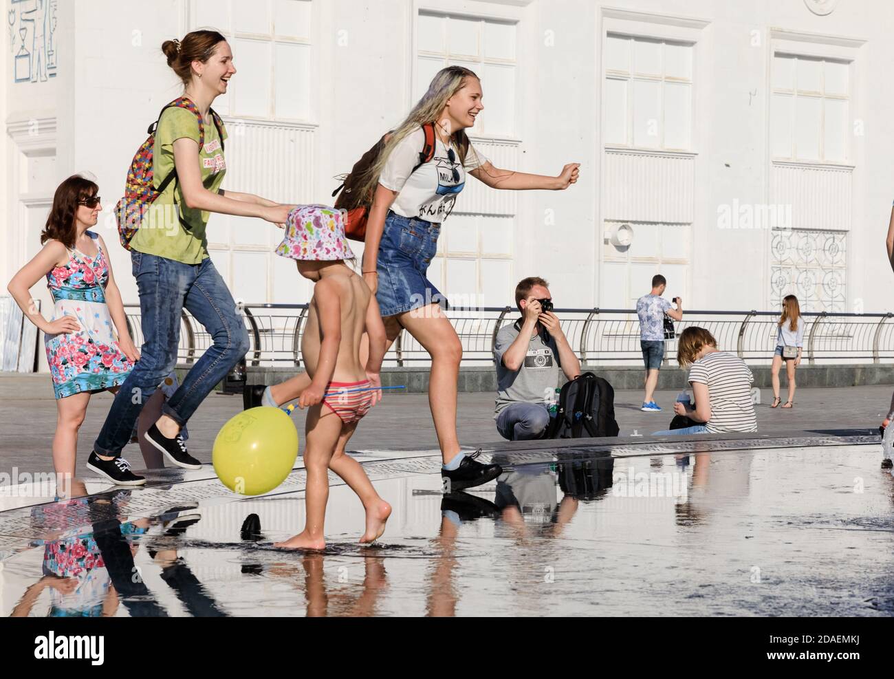 KIEV, UKRAINE - Jun 28, 2017: Happy children playing in a water ...