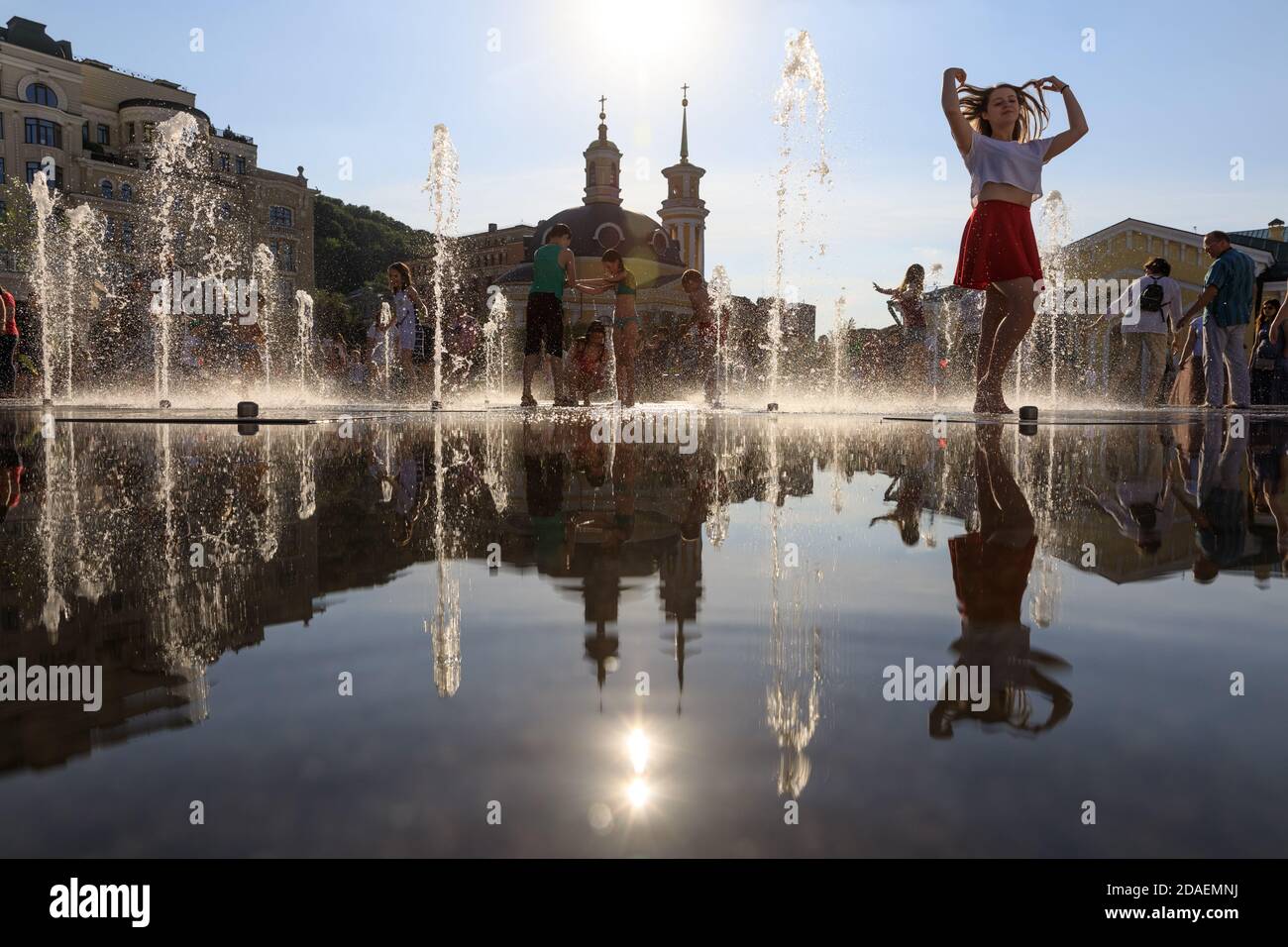 KIEV, UKRAINE - Jun 28, 2017: Happy children playing in a water ...
