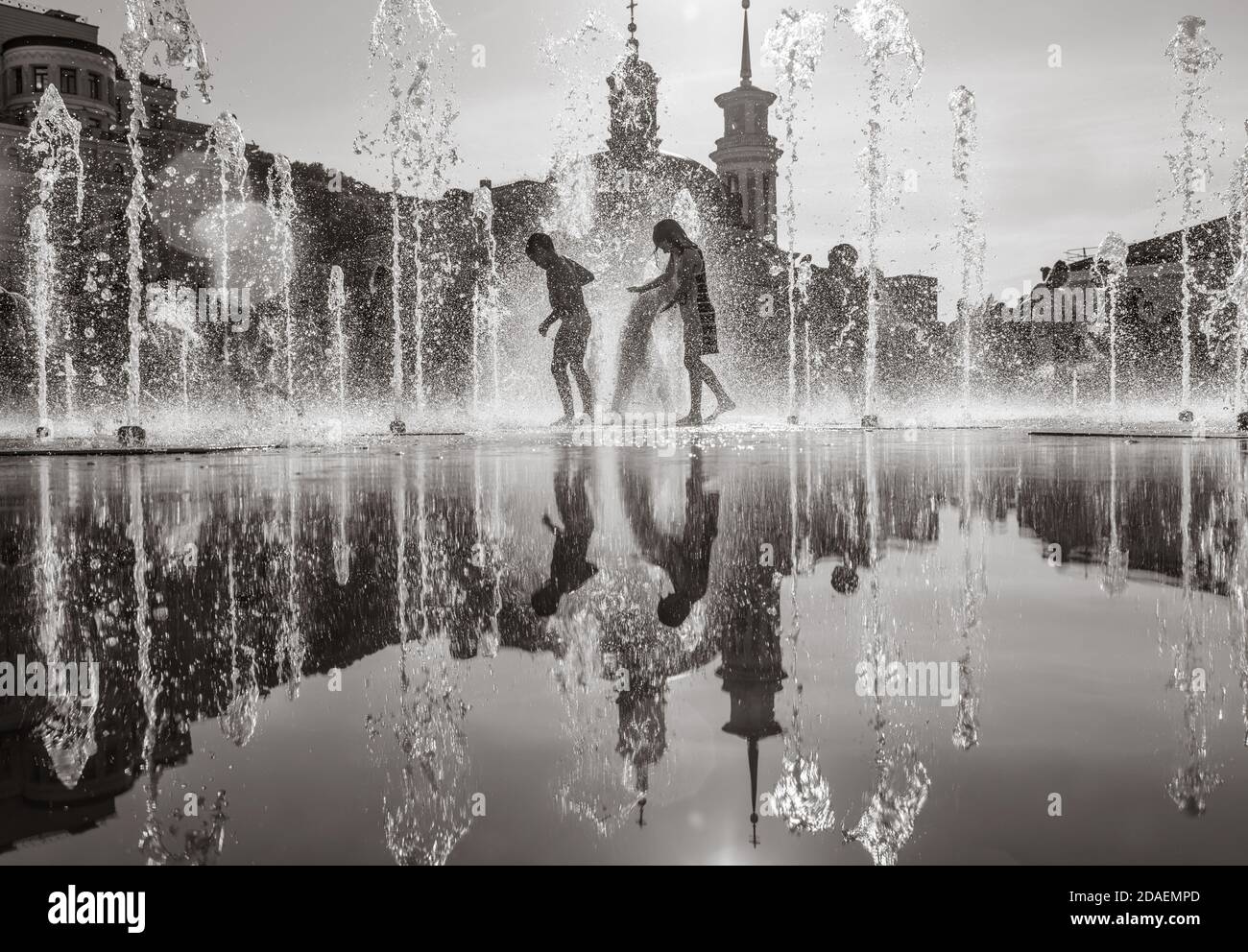 KIEV, UKRAINE - Jun 28, 2017: Happy children playing in a water ...