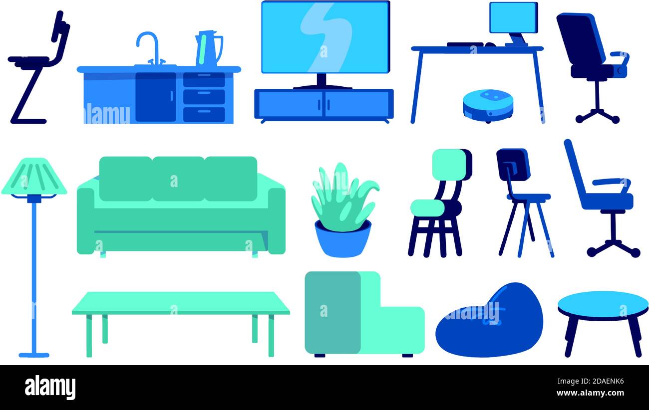 Furniture for smart home flat color vector objects set Stock Vector ...