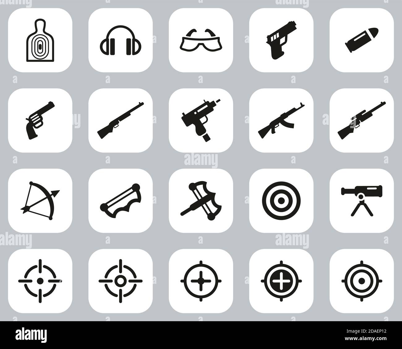 Shooting Range Icons Black & White Flat Design Set Big Stock Vector ...
