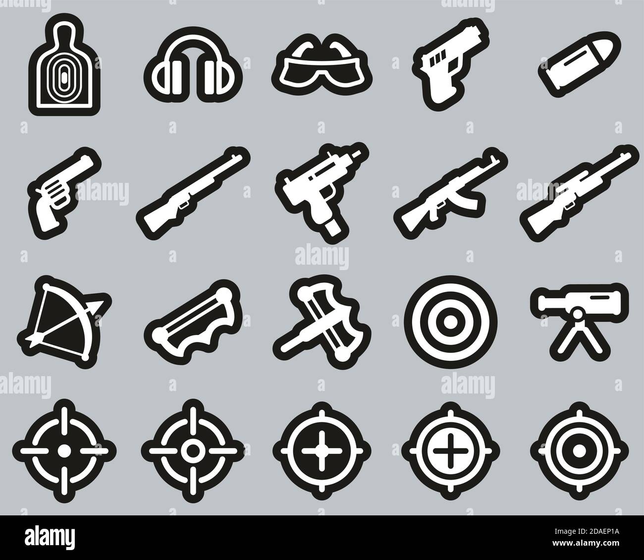 Shooting Range Icons White On Black Sticker Set Big Stock Vector Image ...