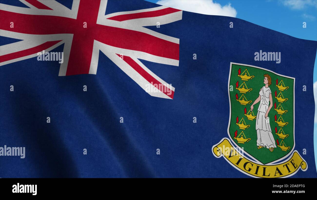 British Virgin Islands flag waving in the wind, blue sky background. 3d ...