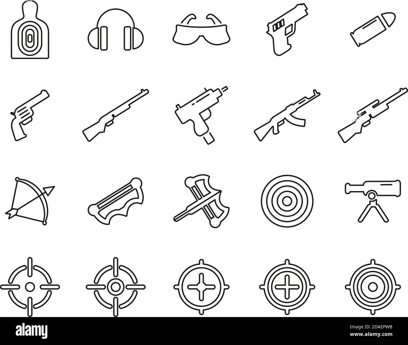 Shooting Range Icons Black & White Thin Line Set Big Stock Vector Image ...