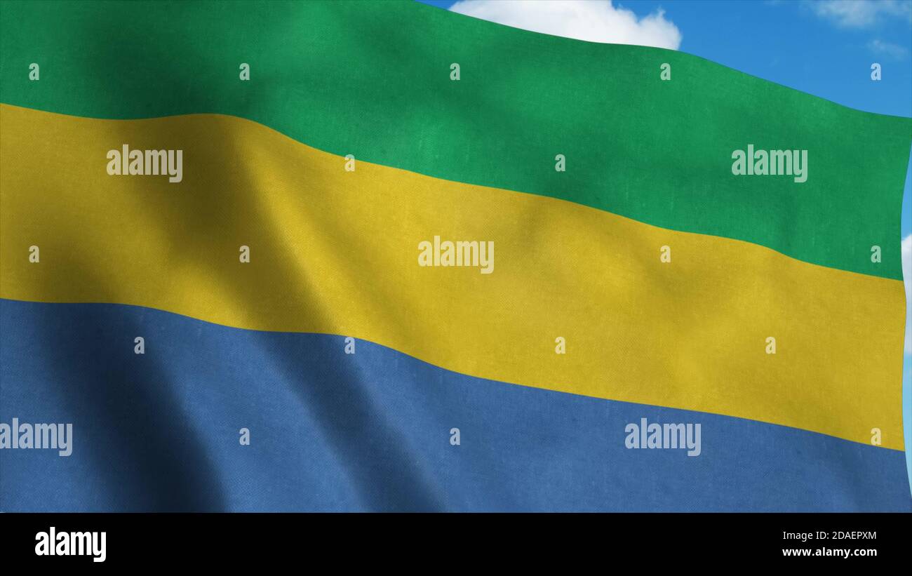 Gabon flag waving in the wind. National flag of Gabon. 3d rendering ...