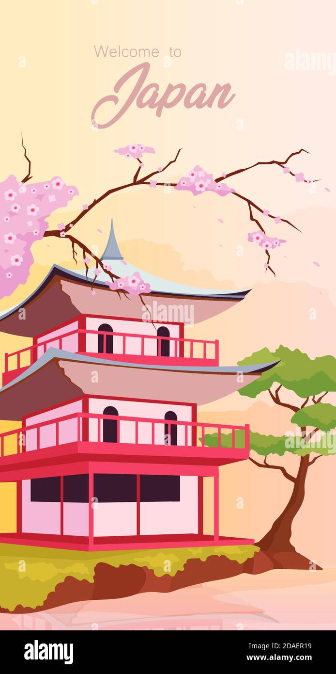 Japanese temple poster flat template Stock Vector Image & Art - Alamy