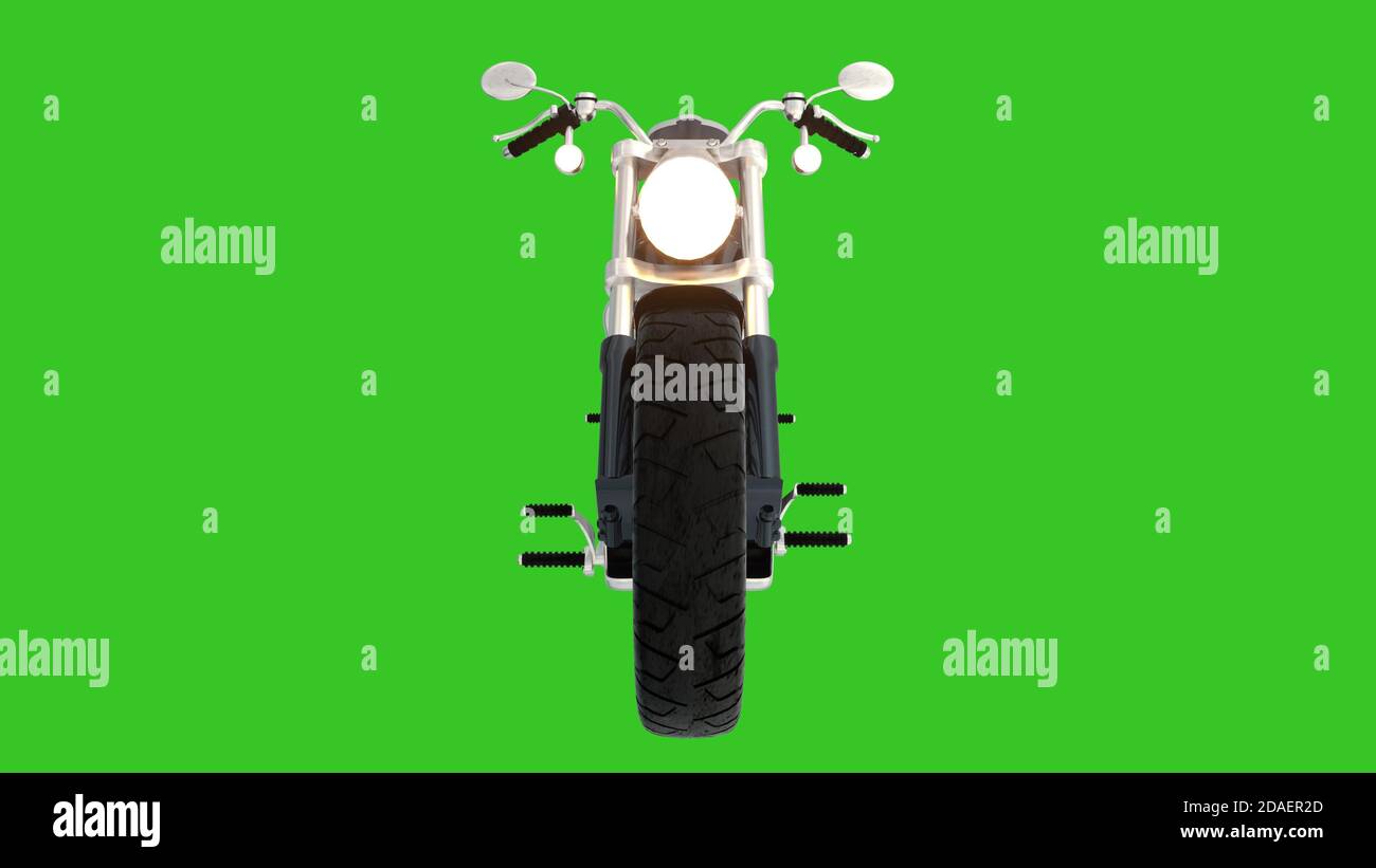 Classic Motorbike on a green screen. Front view. 3d rendering Stock ...