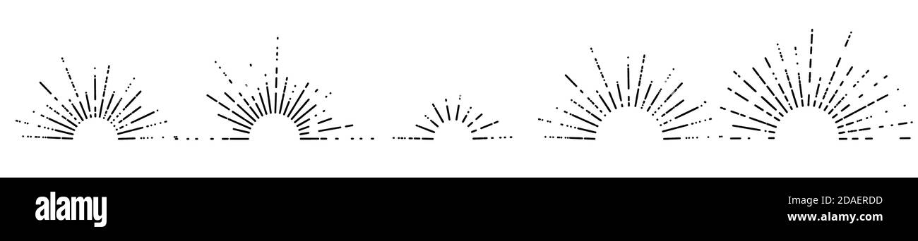 Set of five retro style sunburst shapes. Halves of sunburst circles ...