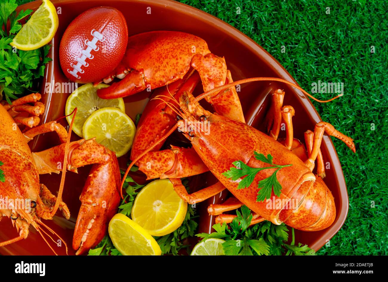 Catering food for american football party. Lobsters with lemon Stock ...