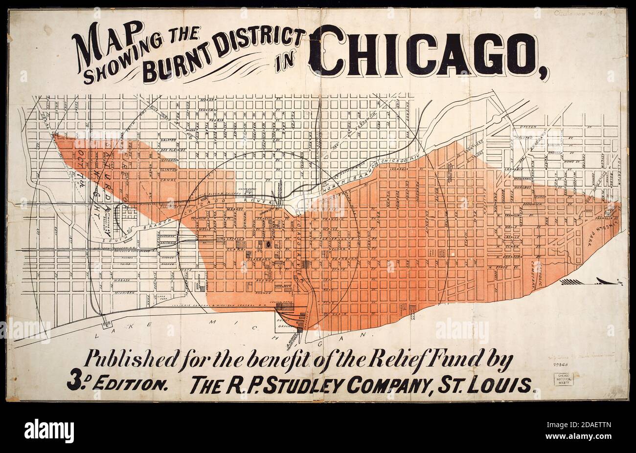 Map of the Chicago Fire of 1871 titled Map Showing the Burnt District ...