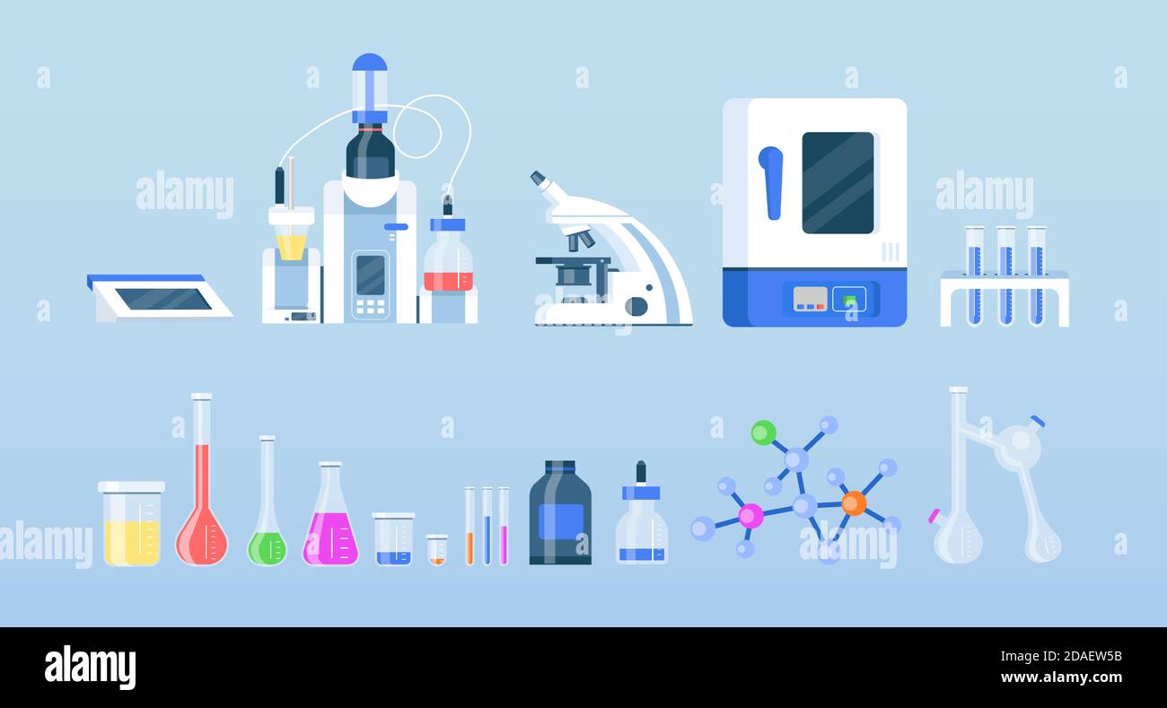 Laboratory equipment flat color vector objects set Stock Vector Image ...