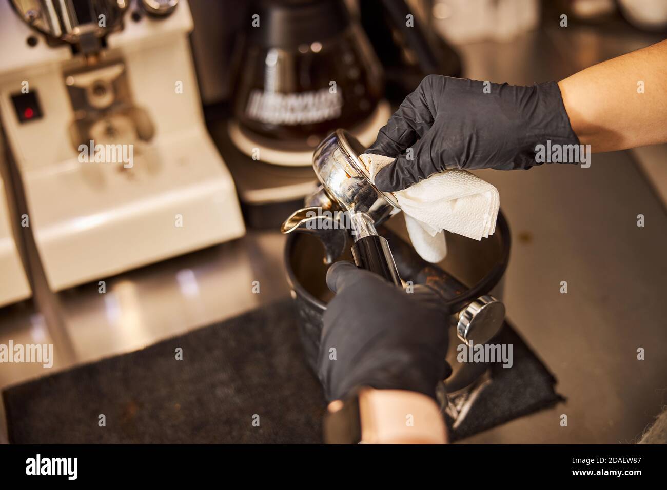 Cleaning all the parts of espresso machine after using it Stock Photo ...