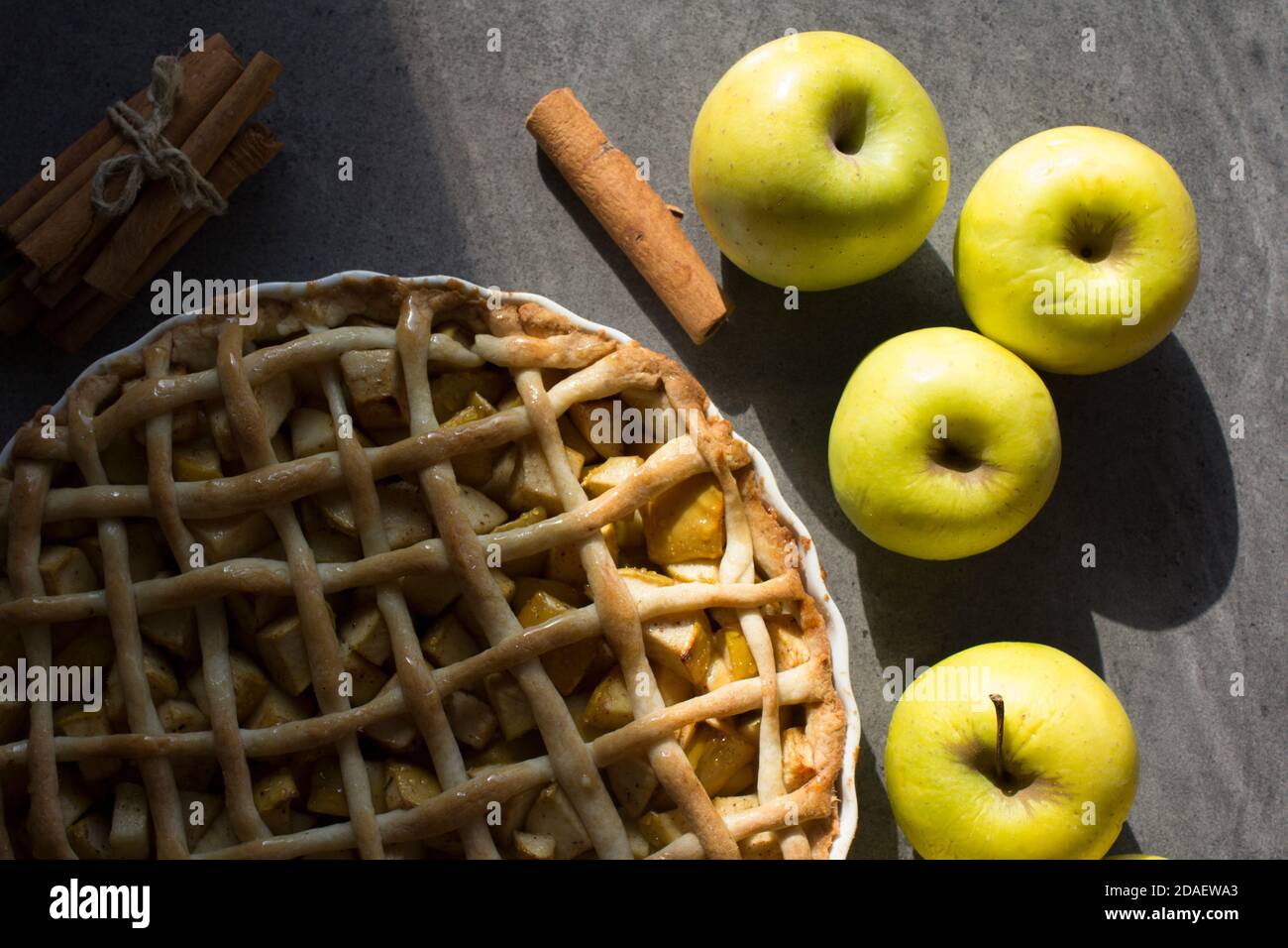 Apple pie with lattice decoration. Homemade dessert pie top view photo ...