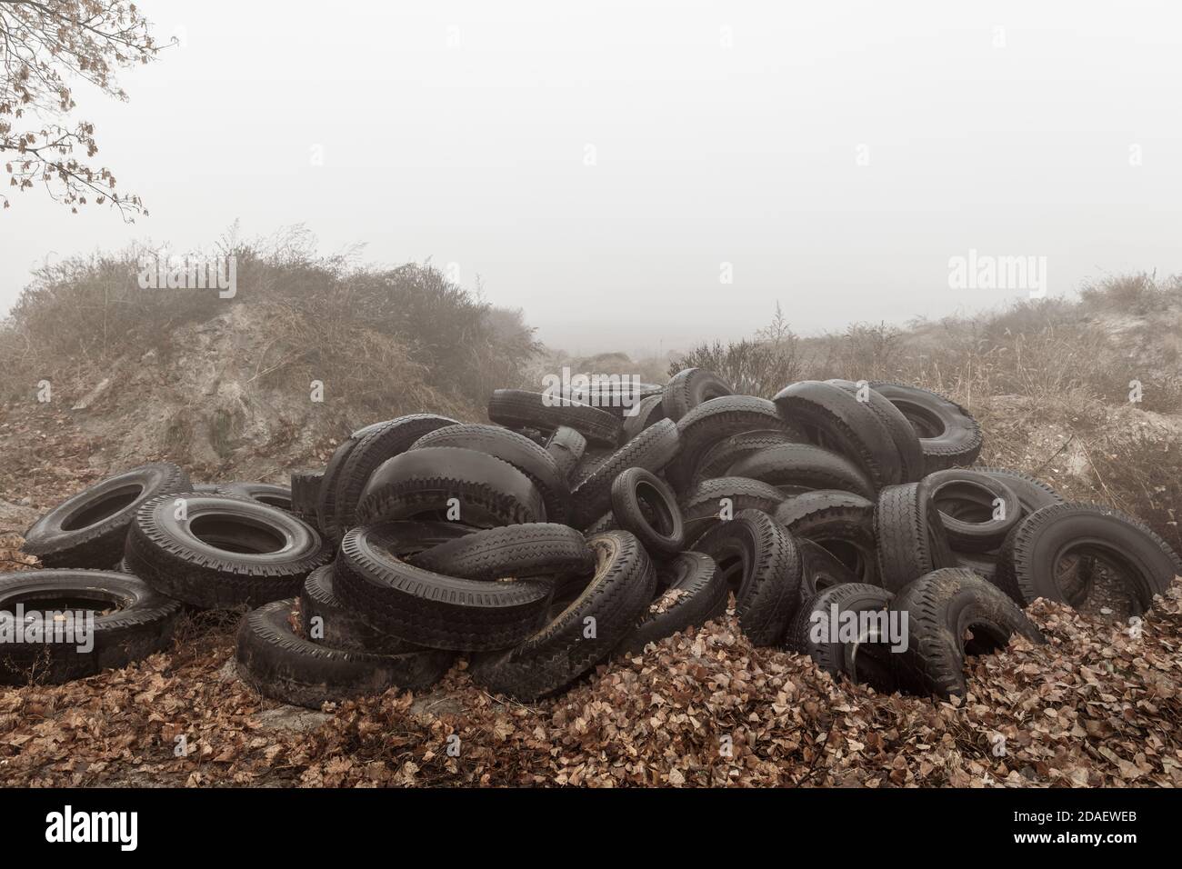 Ecological concept. Heap of old tires. Dump of old used tires in the ...
