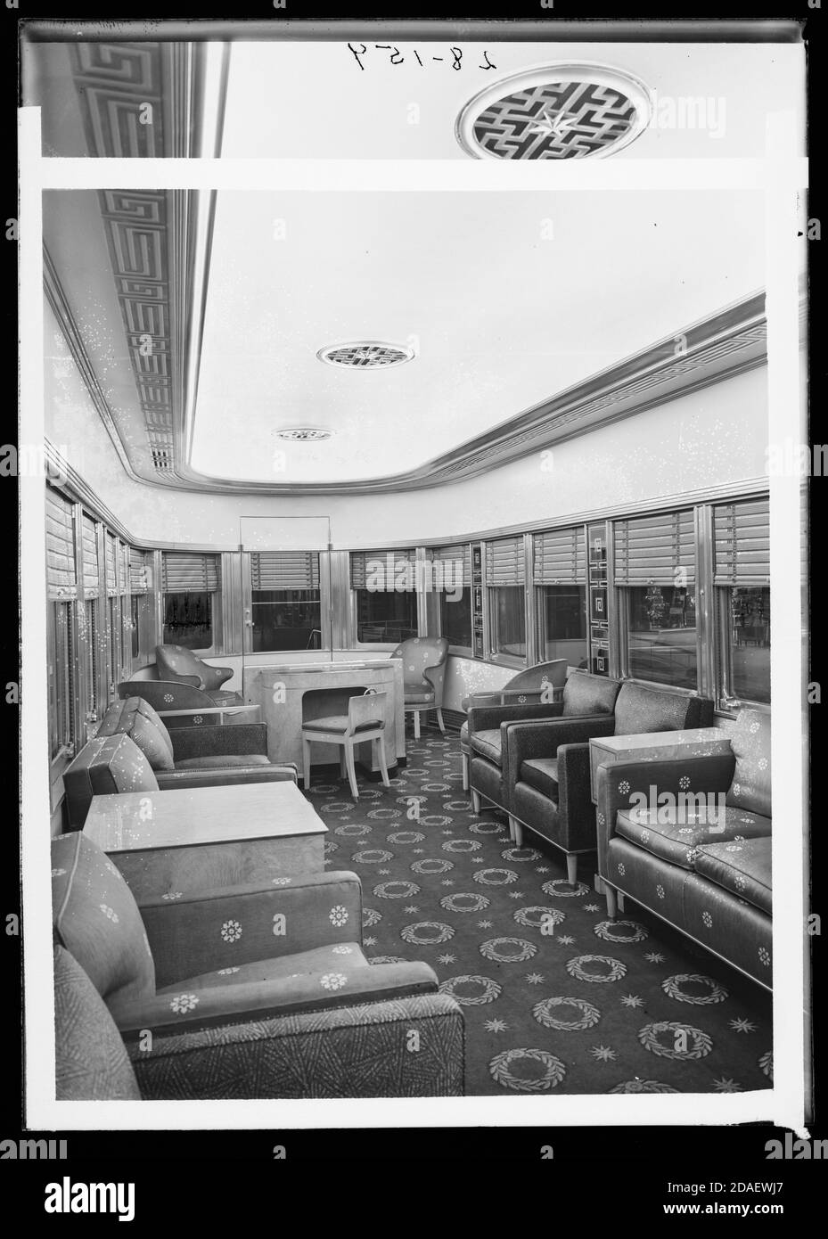 View of lounge in aluminum train car named the George M. Pullman ...