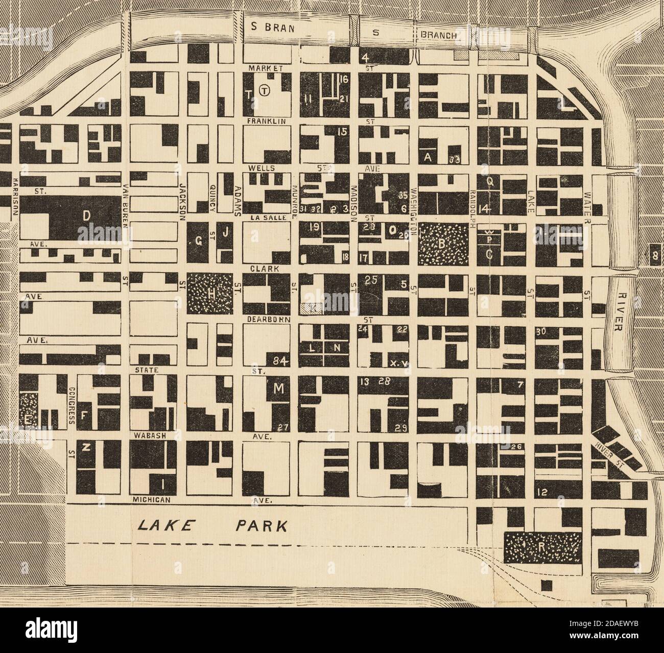 Map of rebuilt downtown Chicago after Chicago Fire of 1871. Published ...
