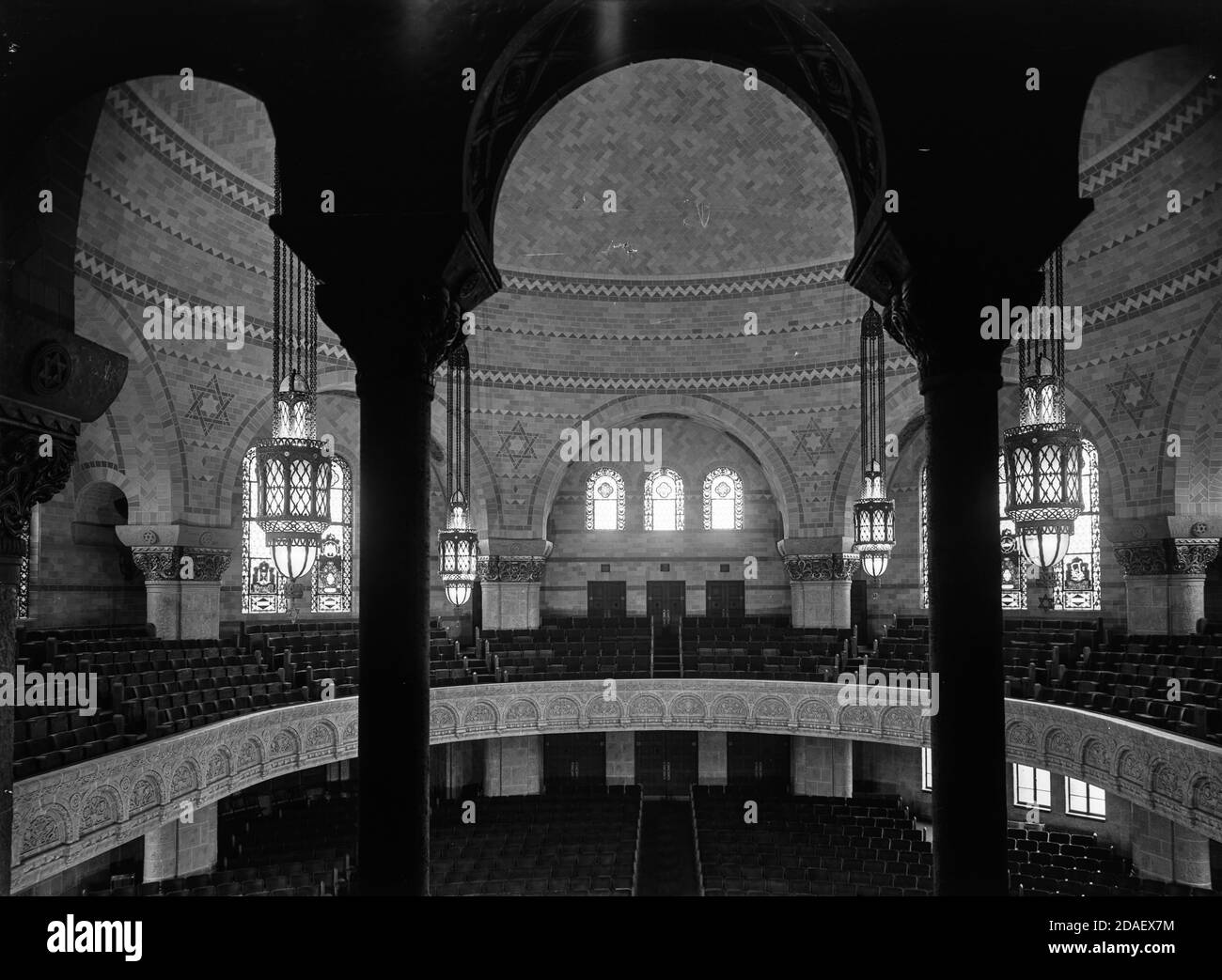 Auditorium from organ loft at Isaiah Temple, architect Alfred Alschuler ...