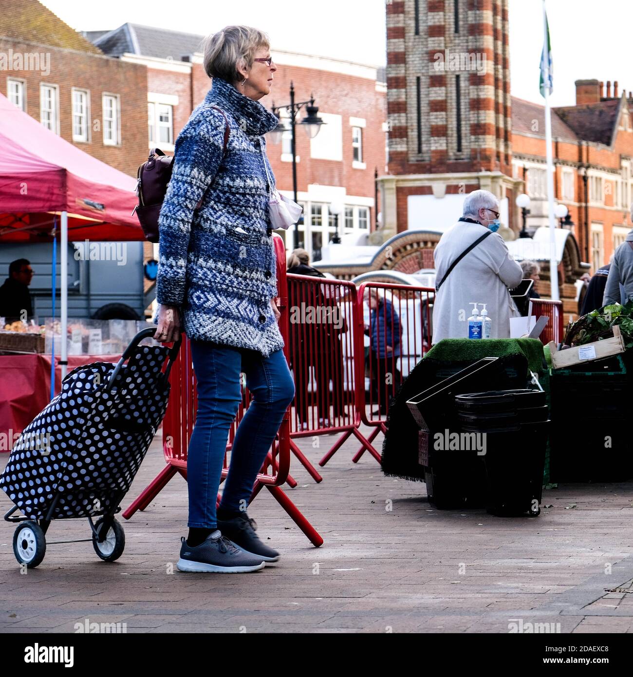 London UK, November 12 2020, Senior Woman Pulling Shopping Trolley ...