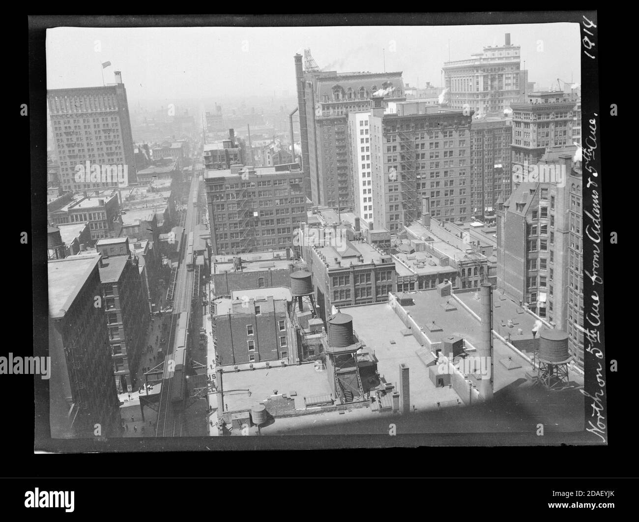 Bird's-eye view north on Fifth Avenue (Wells Street) from Adams Street ...