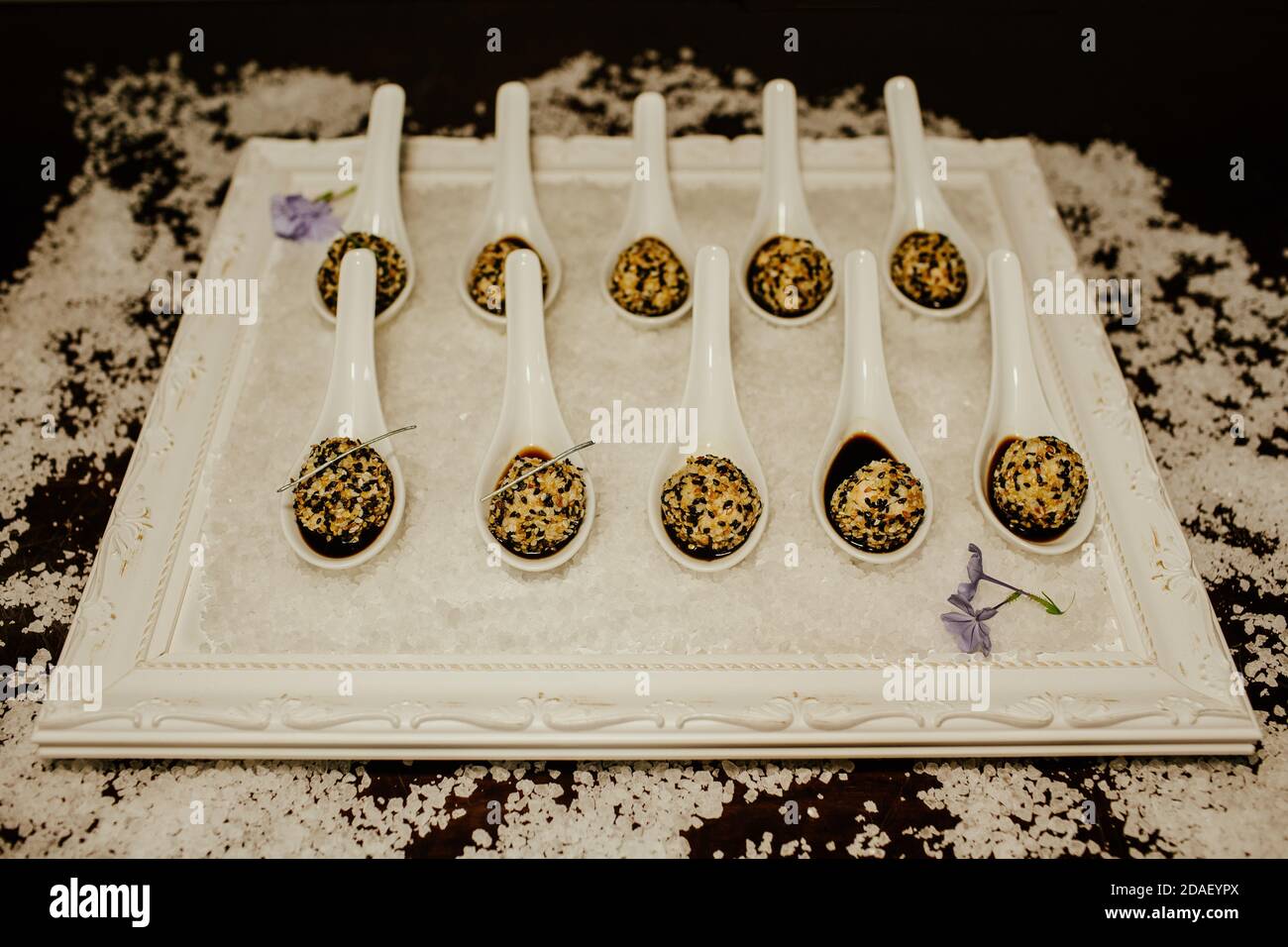 Closeup shot of plates with gorgeous food at a furshet Stock Photo - Alamy