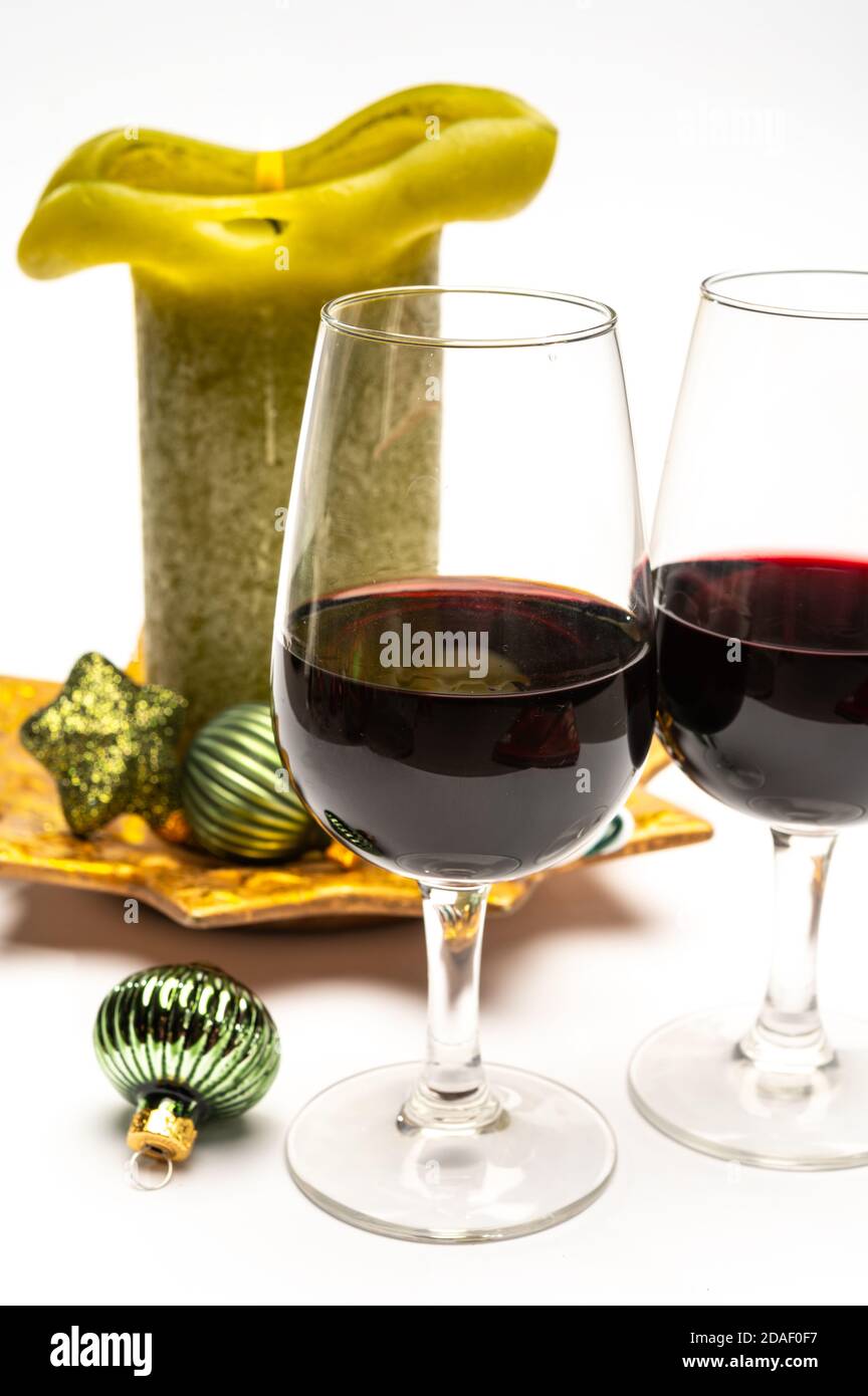 Popular british christmas drink, glass of vintage ruby port wine and ...