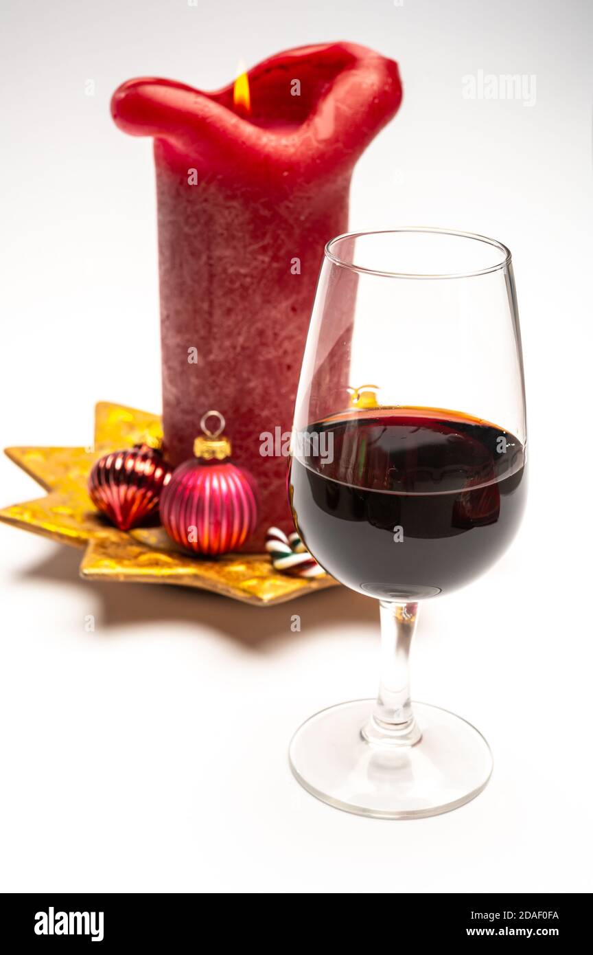 Popular british christmas drink, glass of vintage ruby port wine and ...