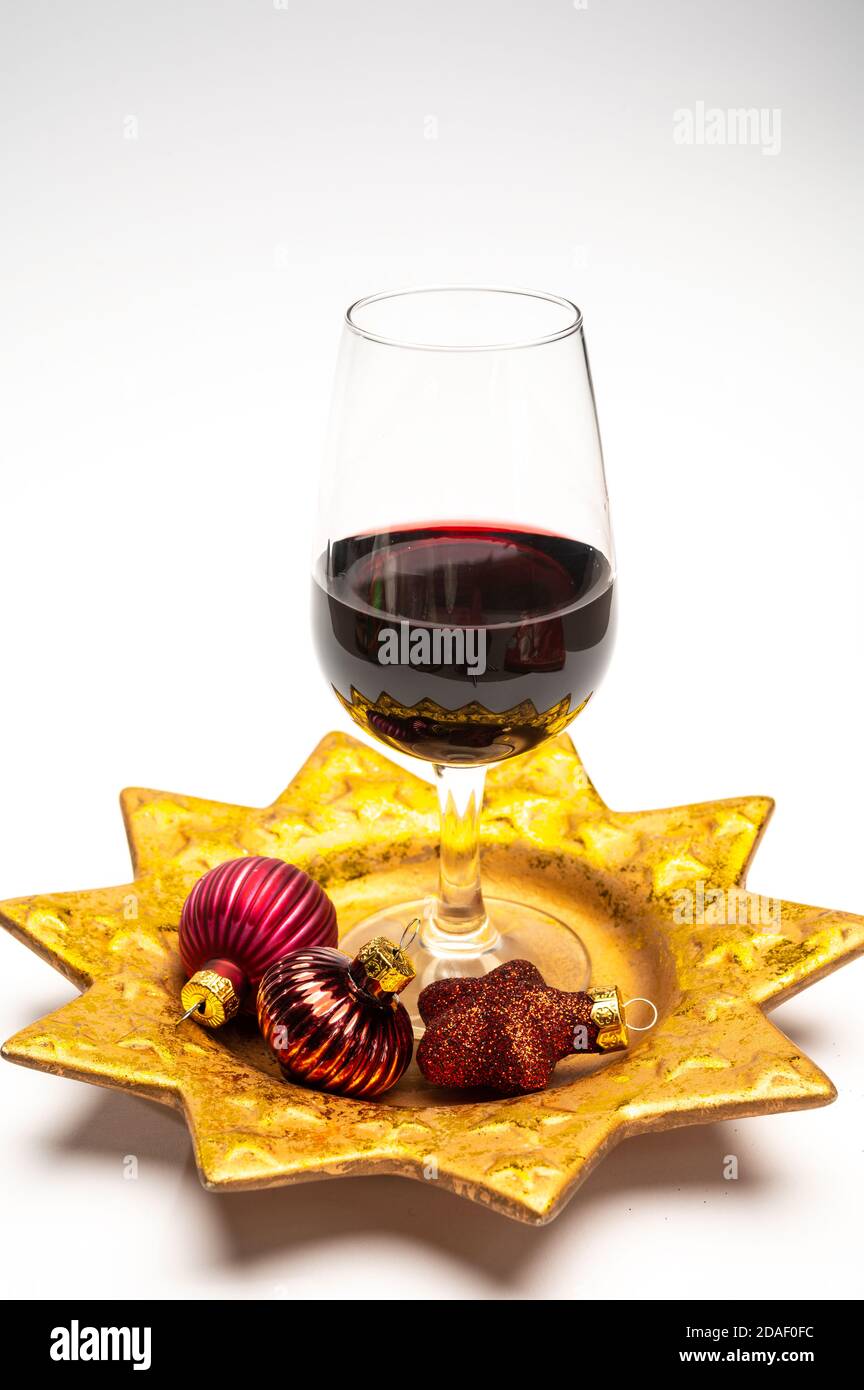 Popular british christmas drink, glass of vintage ruby port wine and ...