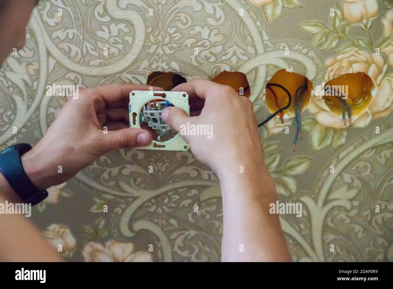 write electrical work, switch and socket installation.selectiv focus ...