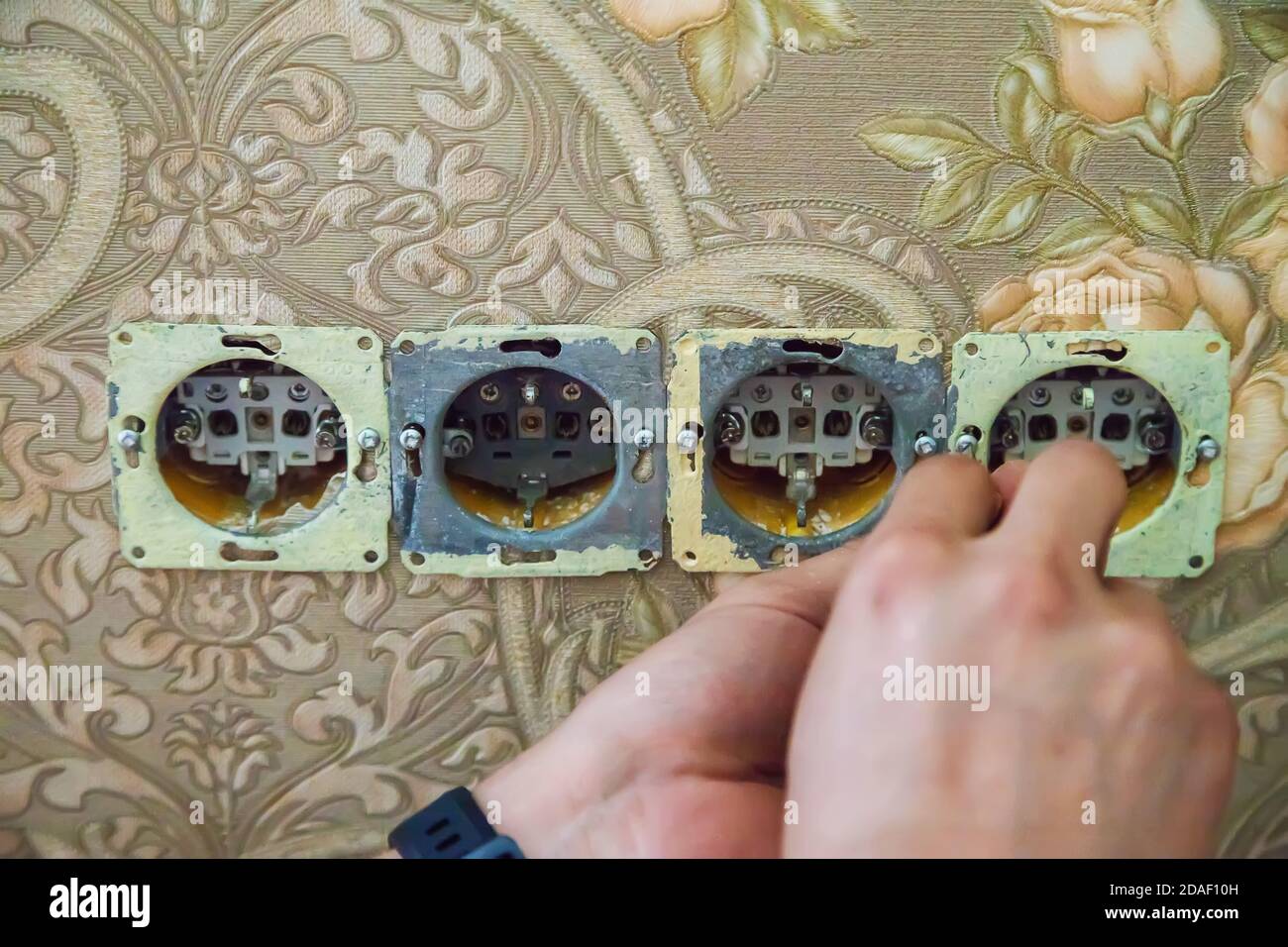 write electrical work, switch and socket installation.selectiv focus ...