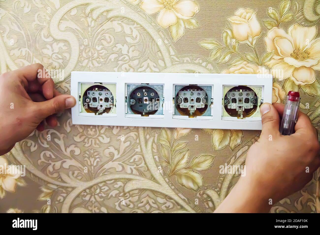 write electrical work, switch and socket installation.selectiv focus ...