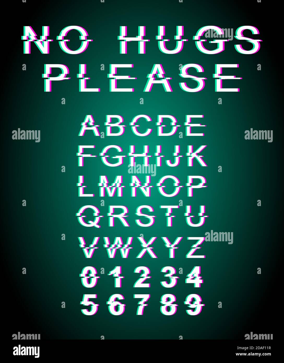 No hugs please glitch font template. Retro futuristic style vector ...