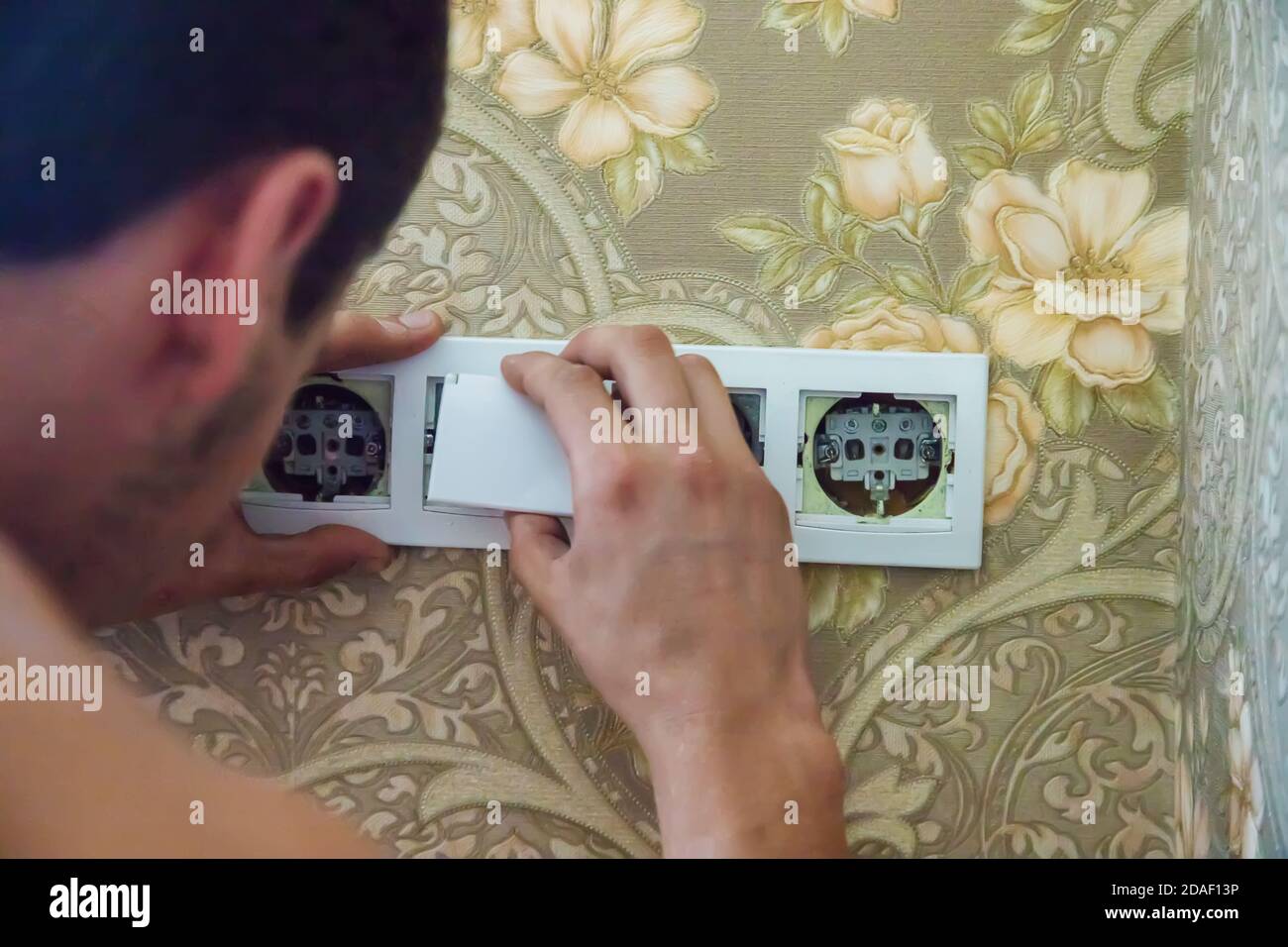 write electrical work, switch and socket installation.selectiv focus ...