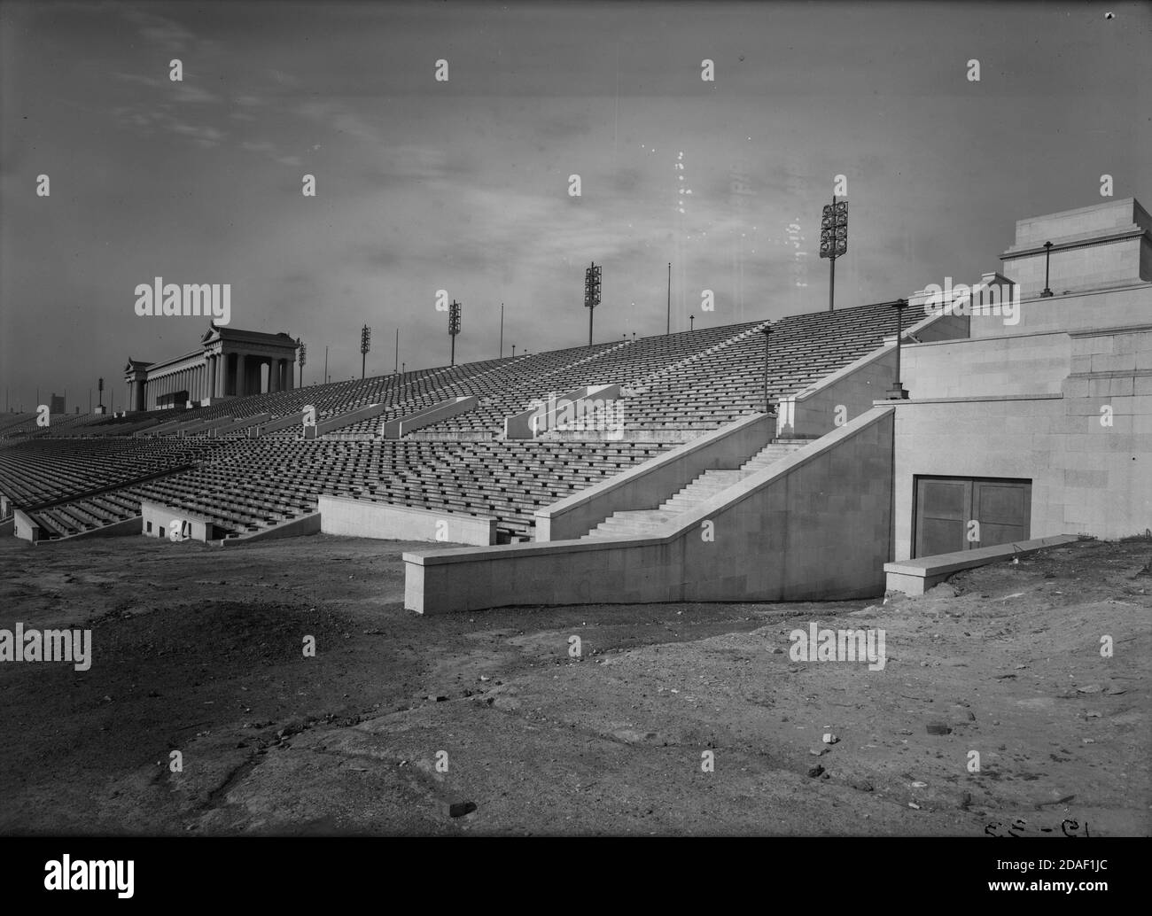 Interior view showing bleachers at Soldier Field or Grant Park Stadium ...