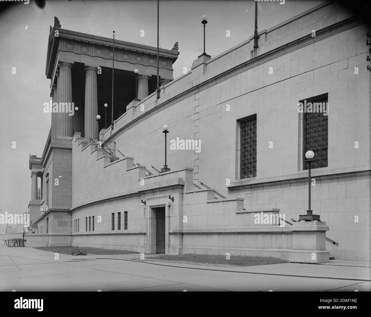 Exterior view showing stairway at Soldier Field or Grant Park Stadium ...