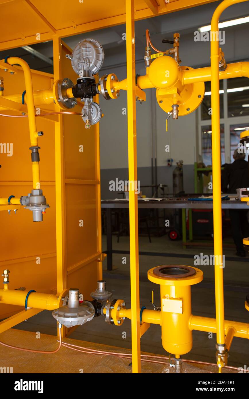 service distribution center wardrobe gas industry. yellow pipes Stock ...