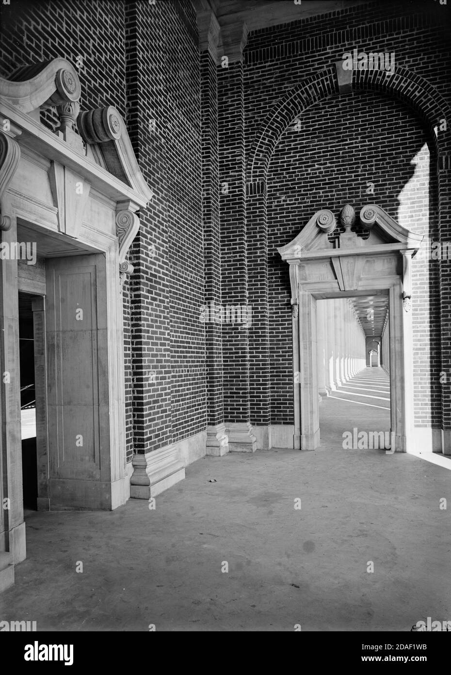 Interior view down corridor at Illinois Stadium, architect Holabird and ...