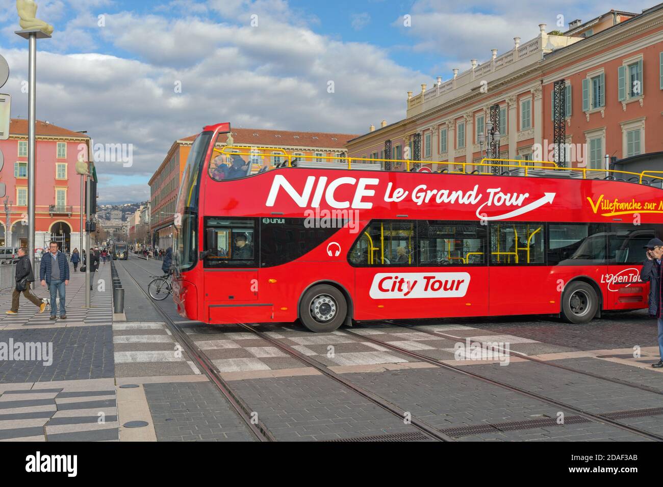 Nice, France - January 31, 2018: Big Red Open Top Tourist Bus Le Grand ...