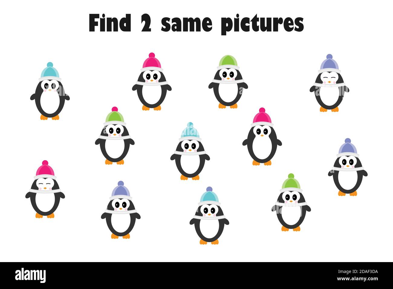Find two identical pictures, fun education game with penguins in ...