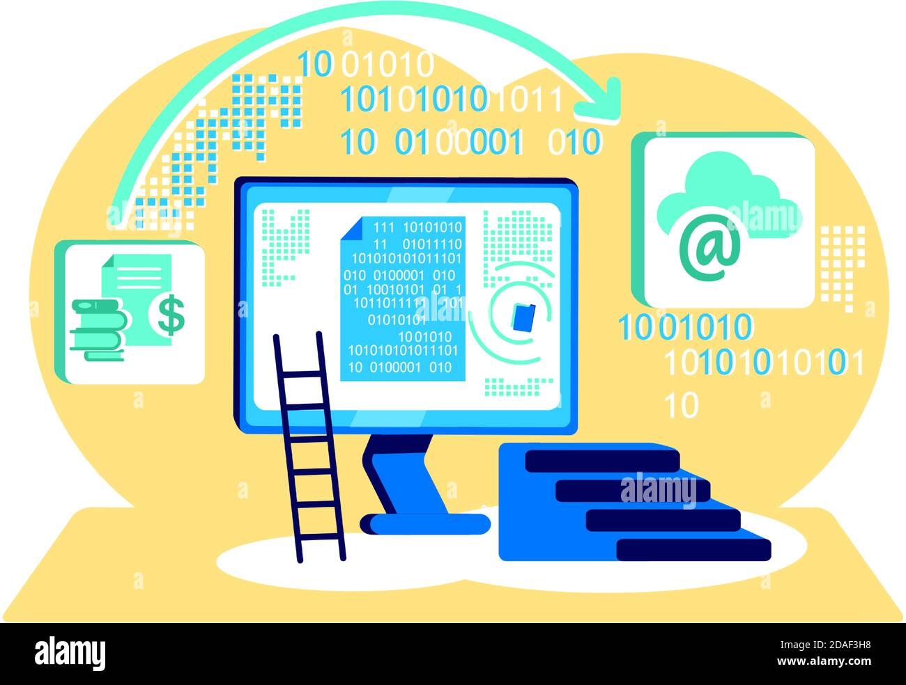 Processing binary code flat concept vector illustration Stock Vector ...