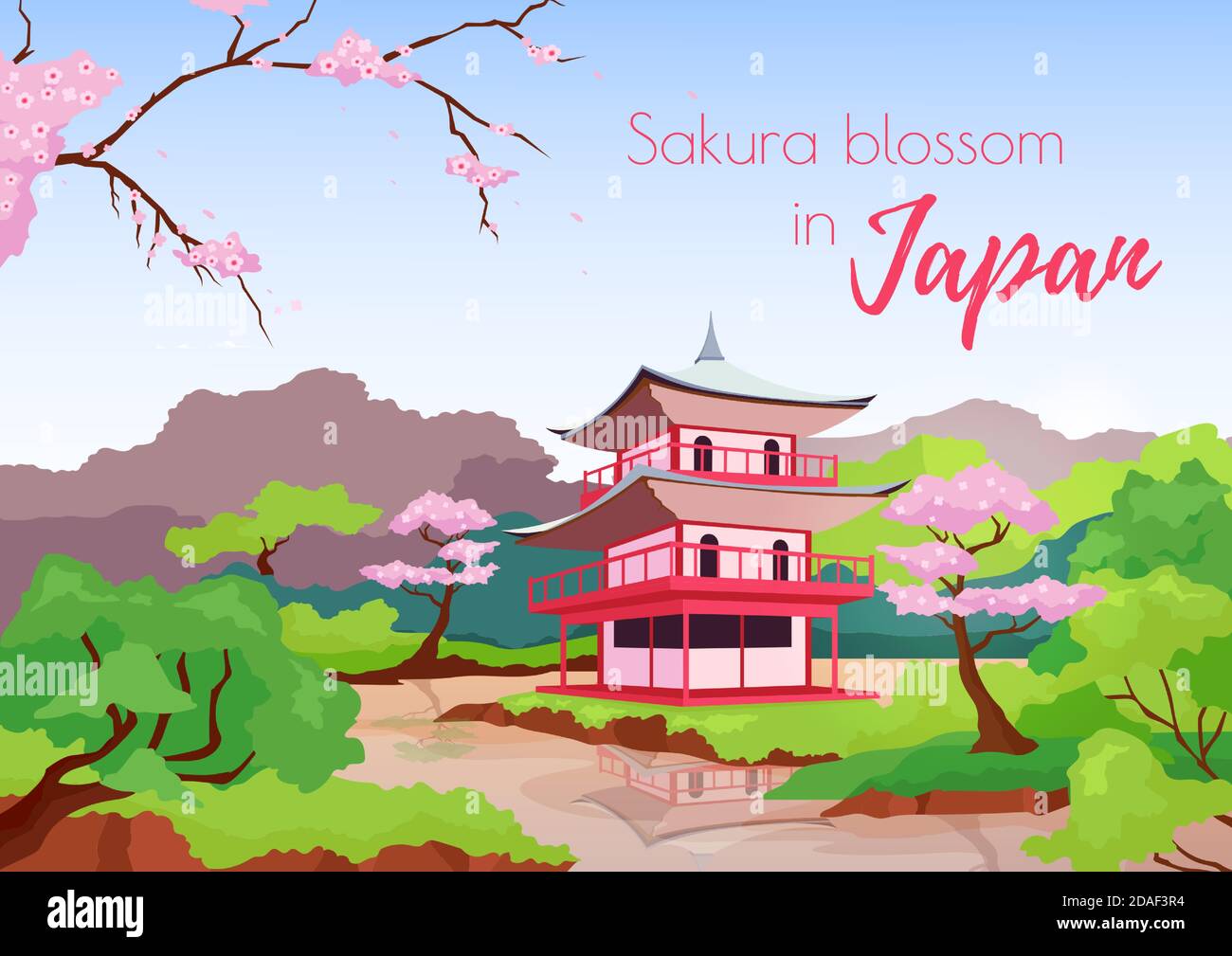 Japanese landscape poster flat vector template Stock Vector Image & Art ...