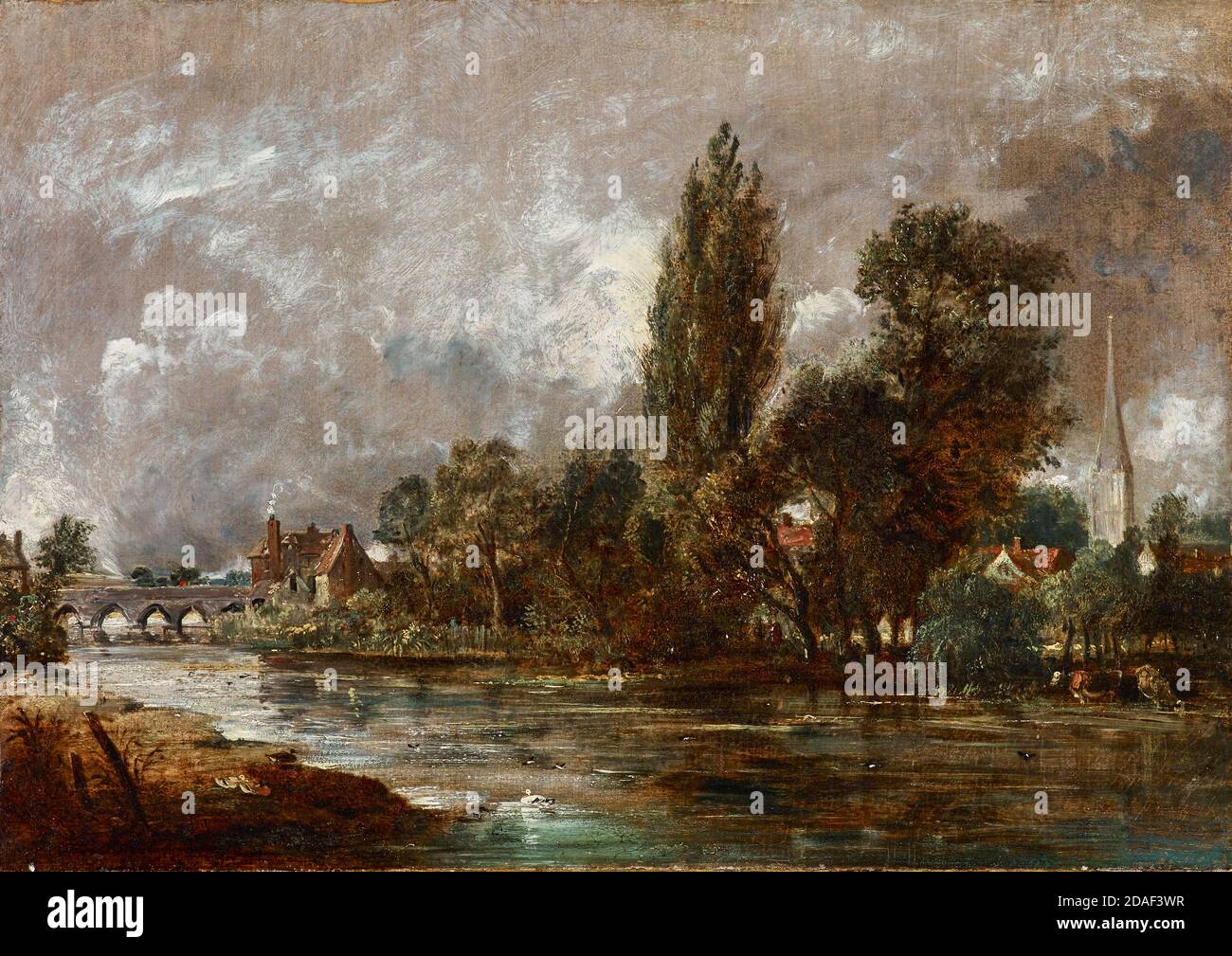 John Constable, landscape painting, Harnham Bridge, Salisbury, circa ...