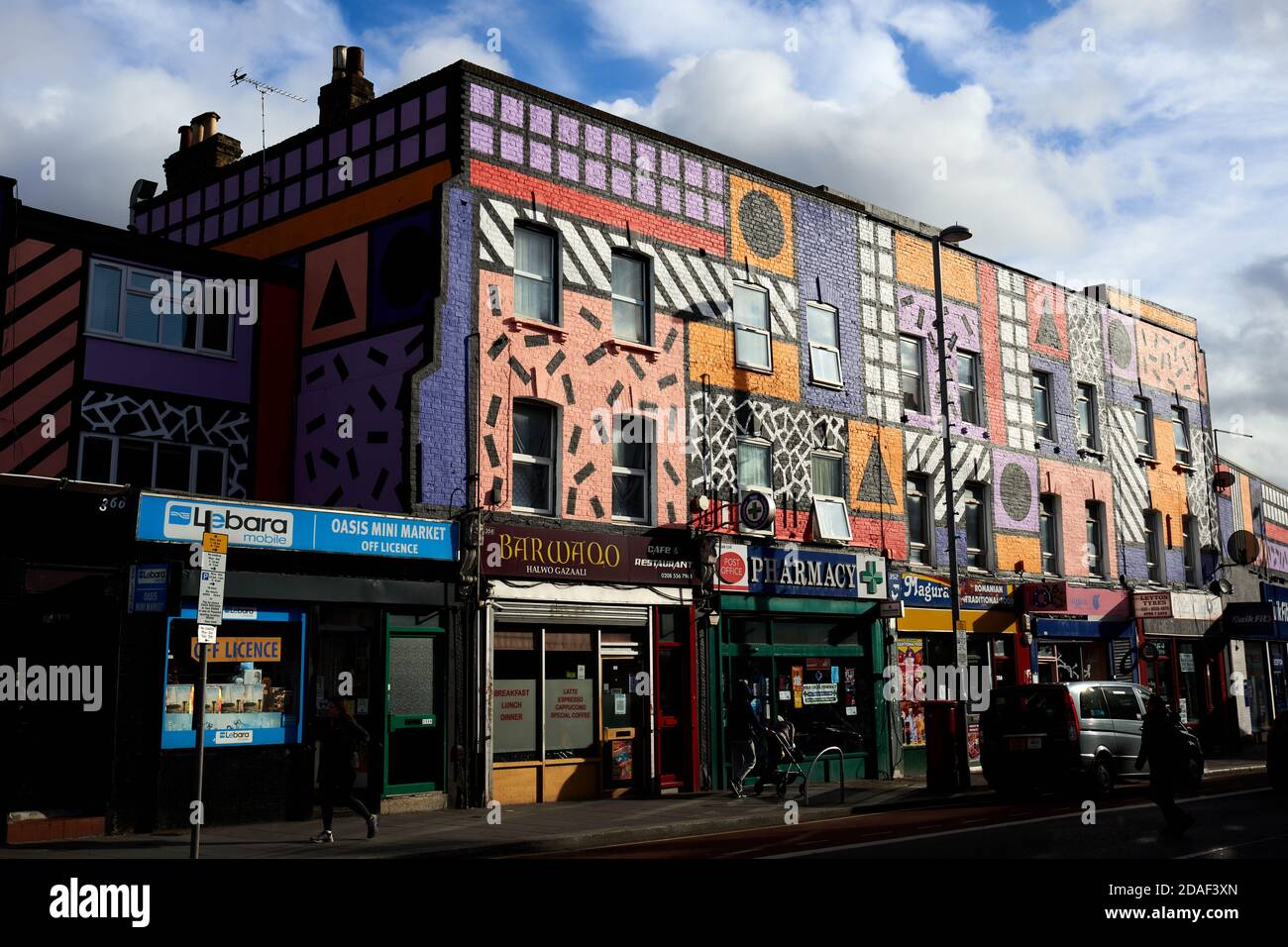 The High Road in Leyton, London with a mural designed by Camille Walala ...