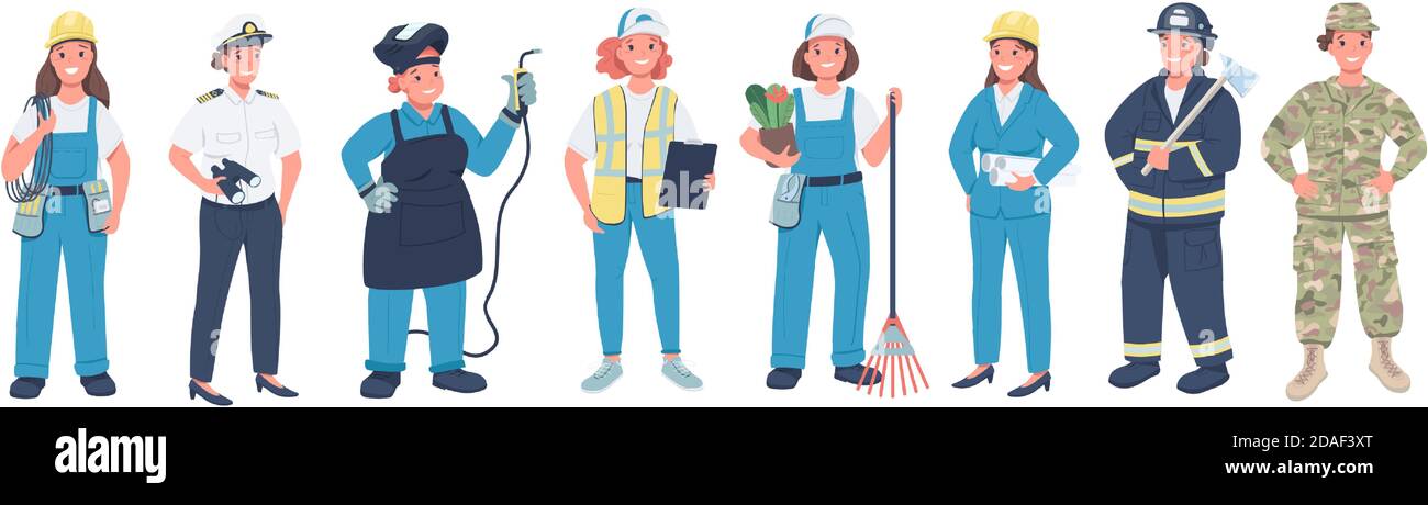 Woman occupations flat color vector detailed characters set Stock ...