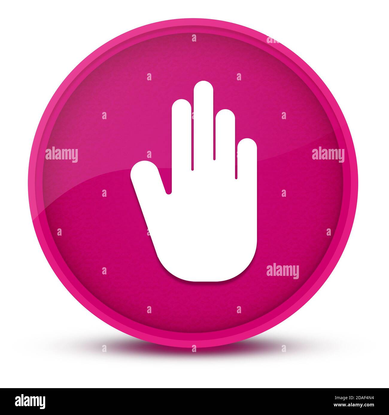 Stop hand luxurious glossy pink round button abstract illustration ...