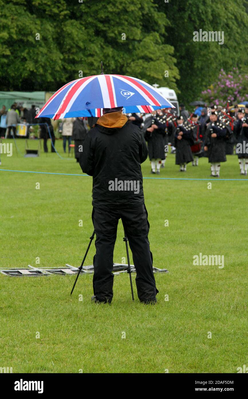Ayr Holy Fair and Pipe Band competiton in wet & rainy weather, South ...