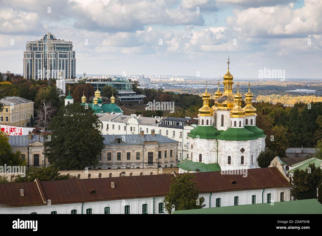 Kyiv, Ukraine - Sep. 29, 2018: Aerial view of Kiev city with churches ...