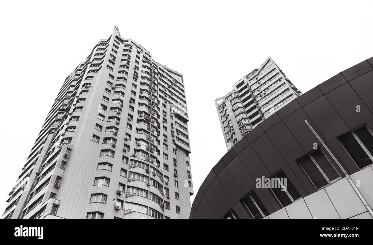 KYIV, UKRAINE - Nov 16, 2019: Black and white image of modern Kyiv ...