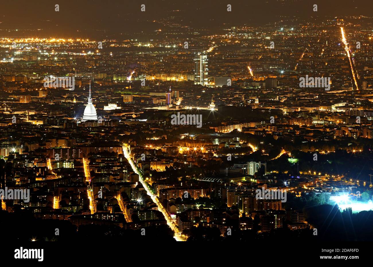 breathtaking night view of the city of Turin in Italy seen from above ...