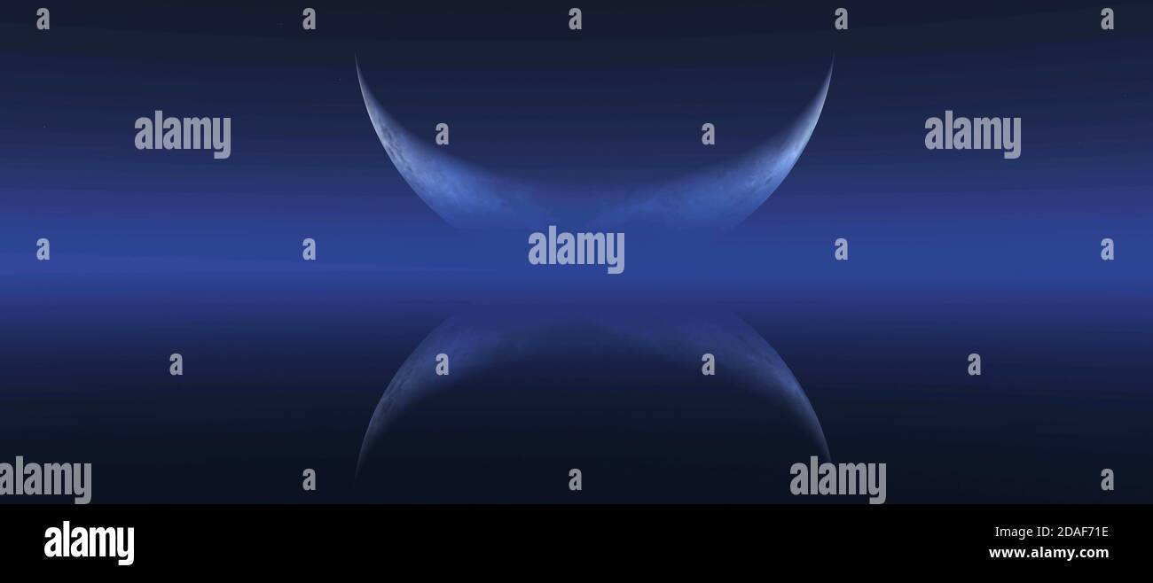 clear half moon in sea, 3d render illustration Stock Photo - Alamy